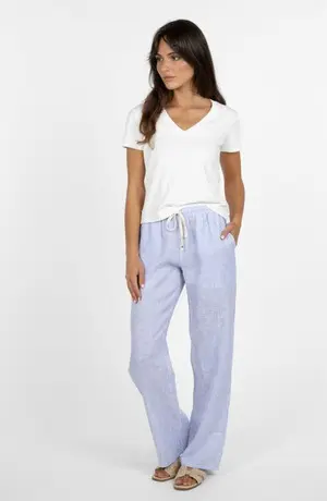LEISURE LAB Relaxed Fit Linen Stripe Pants