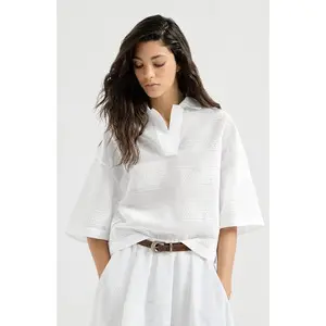Brunello Cucinelli Broderie Anglaise Cropped Polo Shirt - White