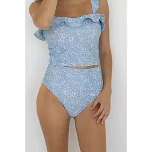 Geode Swimwear Seaside High Waisted Bikini Bottoms - Blue