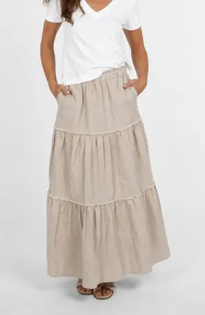 LEISURE LAB Ojai Tiered Midi Skirt - Oat