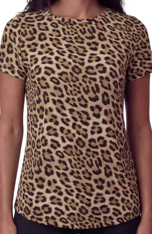 LORDS OF HARLECH Leopard Print Cap Sleeve Top In Extra Fine Merino Wool - Leopard Brown