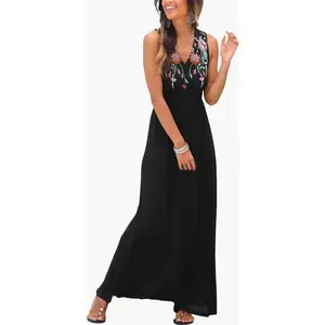 LASCANA Floral Print V-neck Maxi Dress - Black