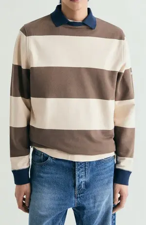 SCALPERS Contrasting Neck Striped Sweatshirt - Brown