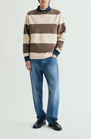 SCALPERS Contrasting Neck Striped Sweatshirt