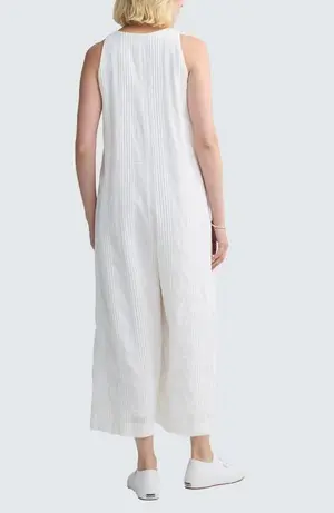 LUUKAA Isola Check-embroidered Jumpsuit - Ecru