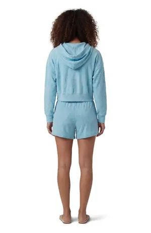 LORDS OF HARLECH Terry Jacquard Floral Drawstring Shorts - Teal