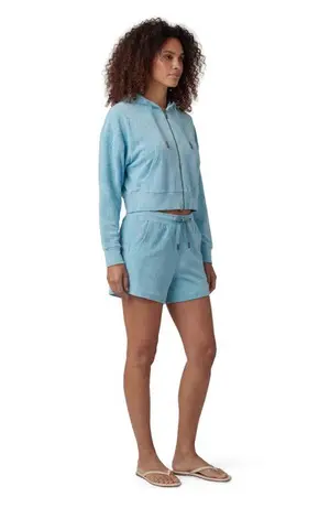 LORDS OF HARLECH Terry Jacquard Floral Drawstring Shorts - Teal