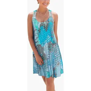 LASCANA Strappy Detail Print Dress - Blue Multi