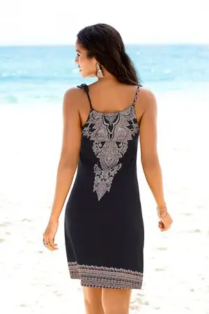 LASCANA Printed Keyhole Strap Detail Dress - Black Printed