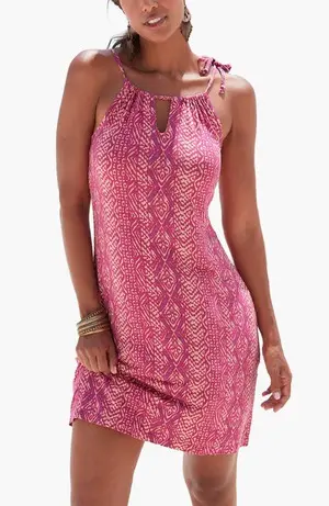 LASCANA Printed Keyhole Strap Detail Dress - Pink Multi