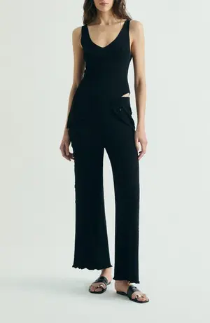 SCALPERS Ribbed Knit Wide Leg Trousers With Side Appliques