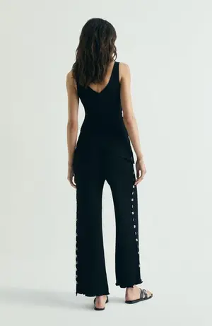 SCALPERS Ribbed Knit Wide Leg Trousers With Side Appliques