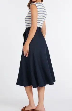 BISHOP + YOUNG Kristopher Twofer Dress With Striped Knit Bodice And Belted Woven Skirt - Indigo
