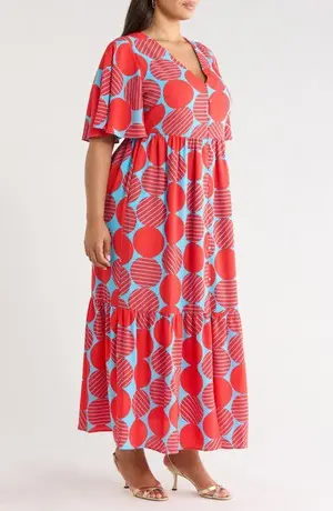 SUGARLIPS Print Ruffle Hem Maxi Dress