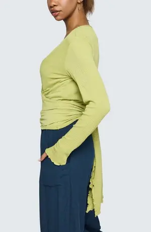 LUUKAA Kai Wrinkled Viscose Jersey Wrap Top With V-neck And Back-tie
