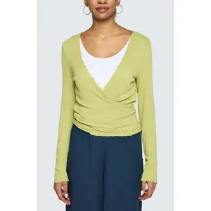 LUUKAA Kai Wrinkled Viscose Jersey Wrap Top With V-neck And Back-tie