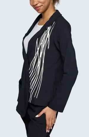 LUUKAA Asymmetric Abstract Print Linen Cotton Blend Jacket