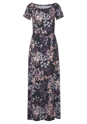 LASCANA Floral Off-the-shoulder Maxi Dress - Black Multi