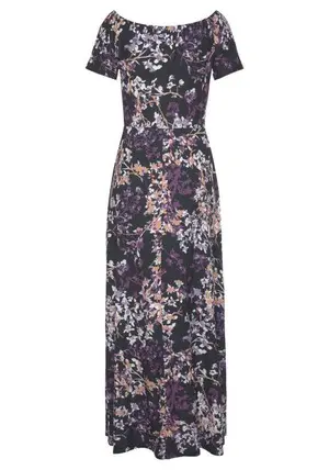 LASCANA Floral Off-the-shoulder Maxi Dress - Black Multi