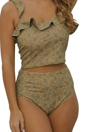 GEODE SWIMWEAR Bella High Waisted Bikini Bottoms - Green