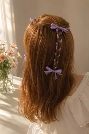 PUTTISU Ribbon Bow Clip Set - Lavender