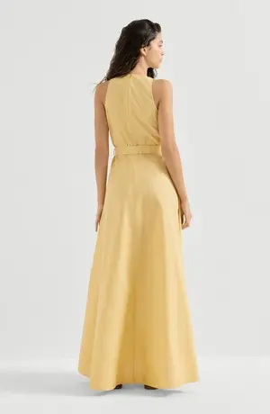 Brunello Cucinelli Techno Cotton Poplin Belted Dress - Zabaione Yellow