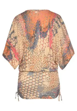 LASCANA Ruched Drawstring Dress With Boat Neck And Dolman Sleeves