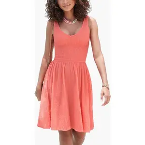 LASCANA Smocked V-neck Dress - Coral