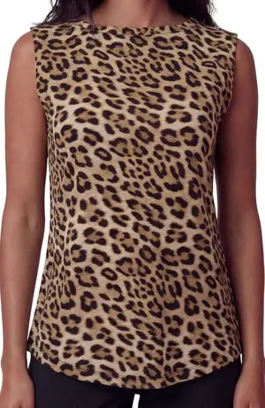 LORDS OF HARLECH Leopard Print Sleeveless Merino Wool Tank