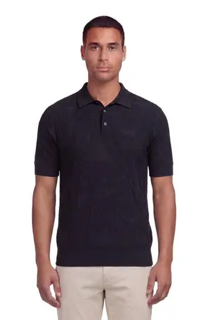 LORDS OF HARLECH Jacquard Linen Cotton Polo - Black
