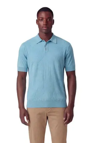 LORDS OF HARLECH Jacquard Linen Cotton Polo - Teal