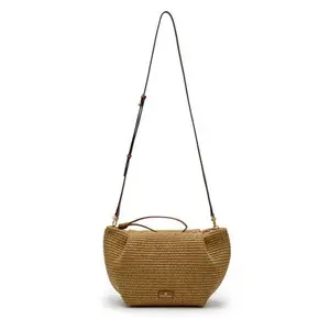 LA PORTEGNA Marta Jute And Leather Clutch Bag With Shoulder Strap - Light Brown
