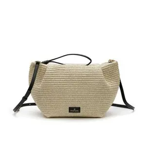 LA PORTEGNA LA PORTEGNA Marta Jute And Leather Clutch Bag With Shoulder Strap White