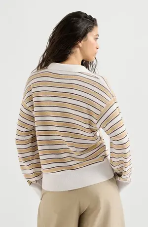 Brunello Cucinelli Knit Polo With Sparkling Stripes