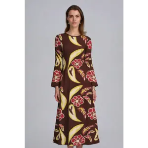 ELLE COLLECTION Printed Midi Dress With Long Sleeves - Multi