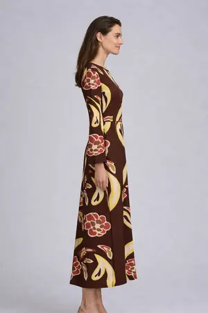 ELLE COLLECTION Printed Midi Dress With Long Sleeves