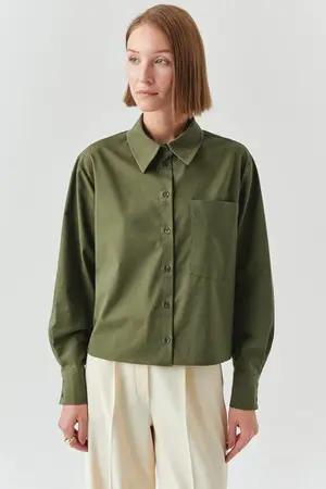 EXQUISE Theodora Long Sleeve Shirt - Khaki