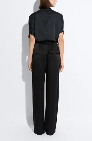 Lapointe Relaxed Pleated Satin Pants - Black
