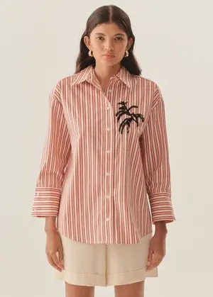 EXQUISE Leia Long Sleeve Shirt - Red-bone