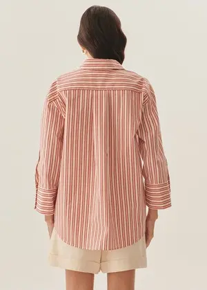 EXQUISE Leia Long Sleeve Shirt With Striped Pattern And Embroidered Detail