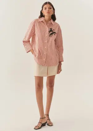 EXQUISE Leia Long Sleeve Shirt With Striped Pattern And Embroidered Detail