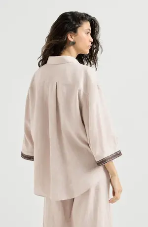 Brunello Cucinelli Linen Shirt With Embellished Cuffs - Yuta