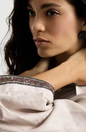 Brunello Cucinelli Linen Shirt With Embellished Cuffs - Yuta
