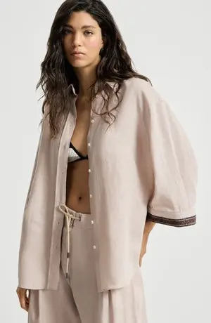 Brunello Cucinelli Linen Shirt With Embellished Cuffs - Yuta