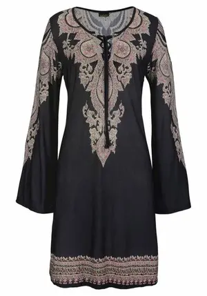 LASCANA Boho Print Lace-up Dress With Flared Sleeves