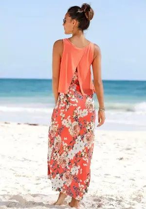 LASCANA Layered Look Maxi Dress With Floral Print