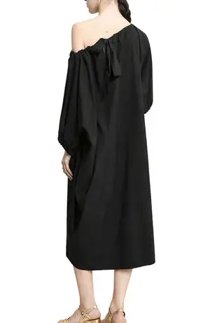 OTTOD'AME Poplin Midi Dress With Drawstring Sleeves