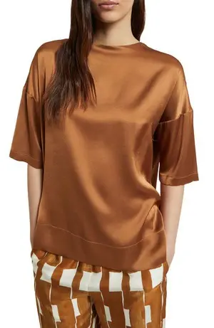 OTTOD'AME 3/4 Sleeve Viscose T-shirt - Brown