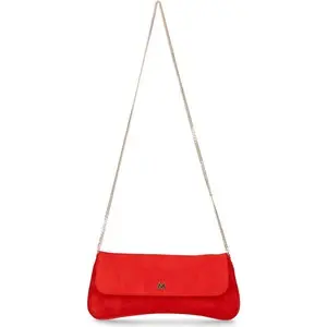 MASCARO Medium Leather Clutch With Cross Body Chain Strap - Red