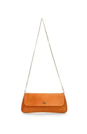 MASCARO Medium Leather Clutch With Chain Strap - Rust